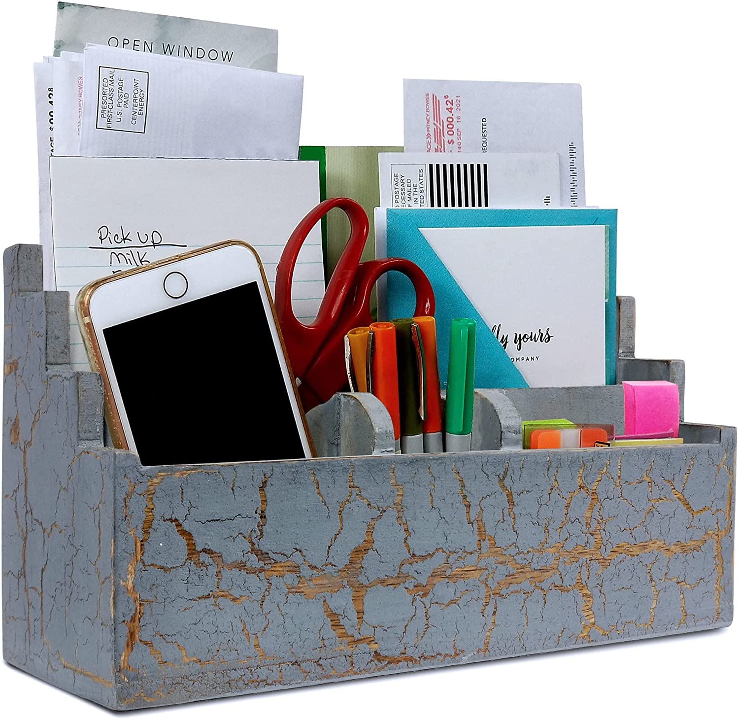 Mail Organizer Countertop Letter Holder For Desk Wooden Desk Organizer ...