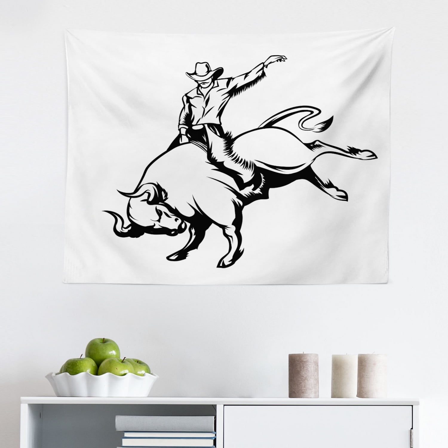 Rodeo Tapestry, Cowboy Failing Off His Horse in an Arena Old West ...