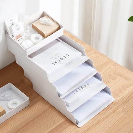 Set of 6 Plastic Office Desk Organizer, Stackable Letter Tray Organizer ...