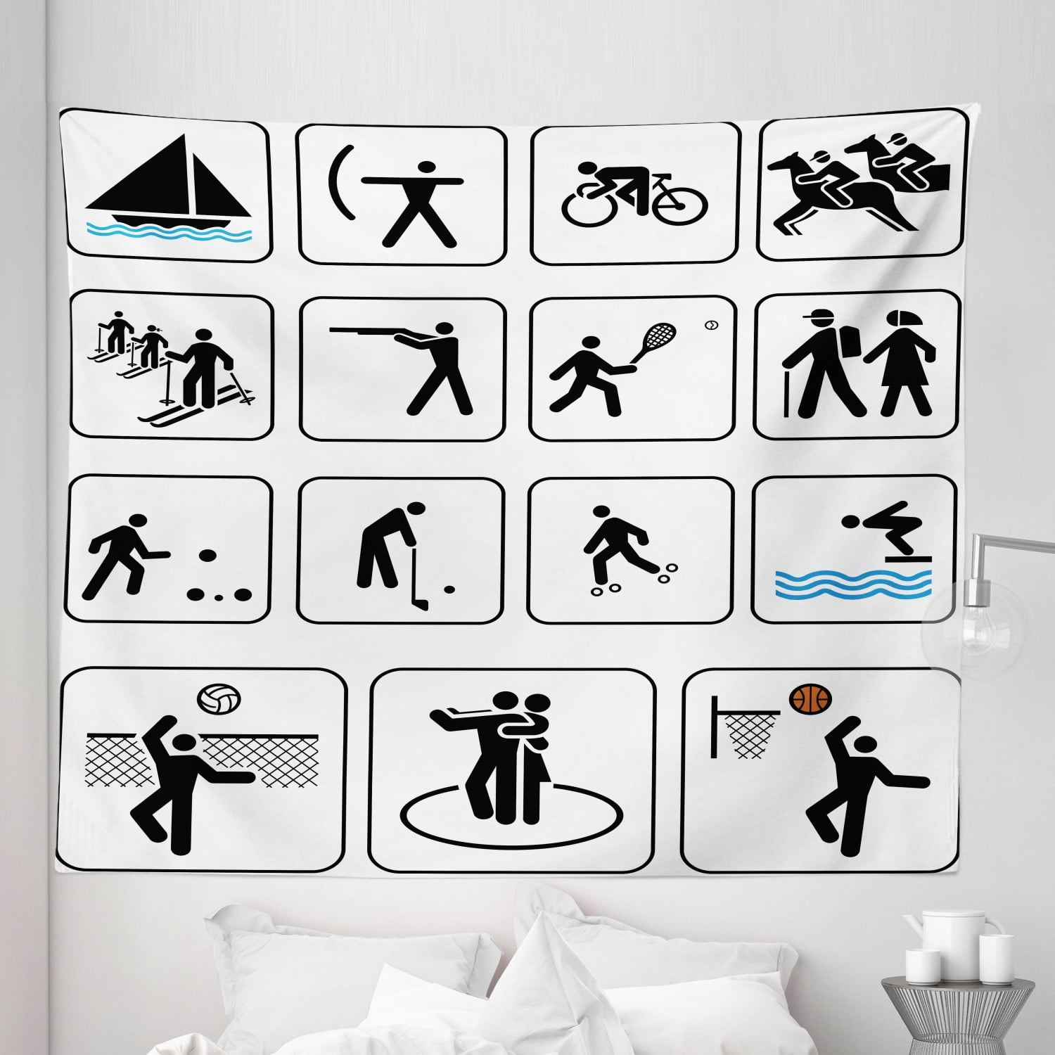 Black White Tapestry, Sports Competition Games Signs Dancing Horse ...