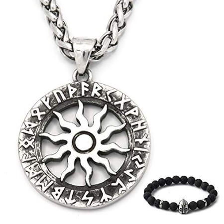 BAVIPOWER Viking Sun Wheel Rune Circle Stainless Steel Necklace ...