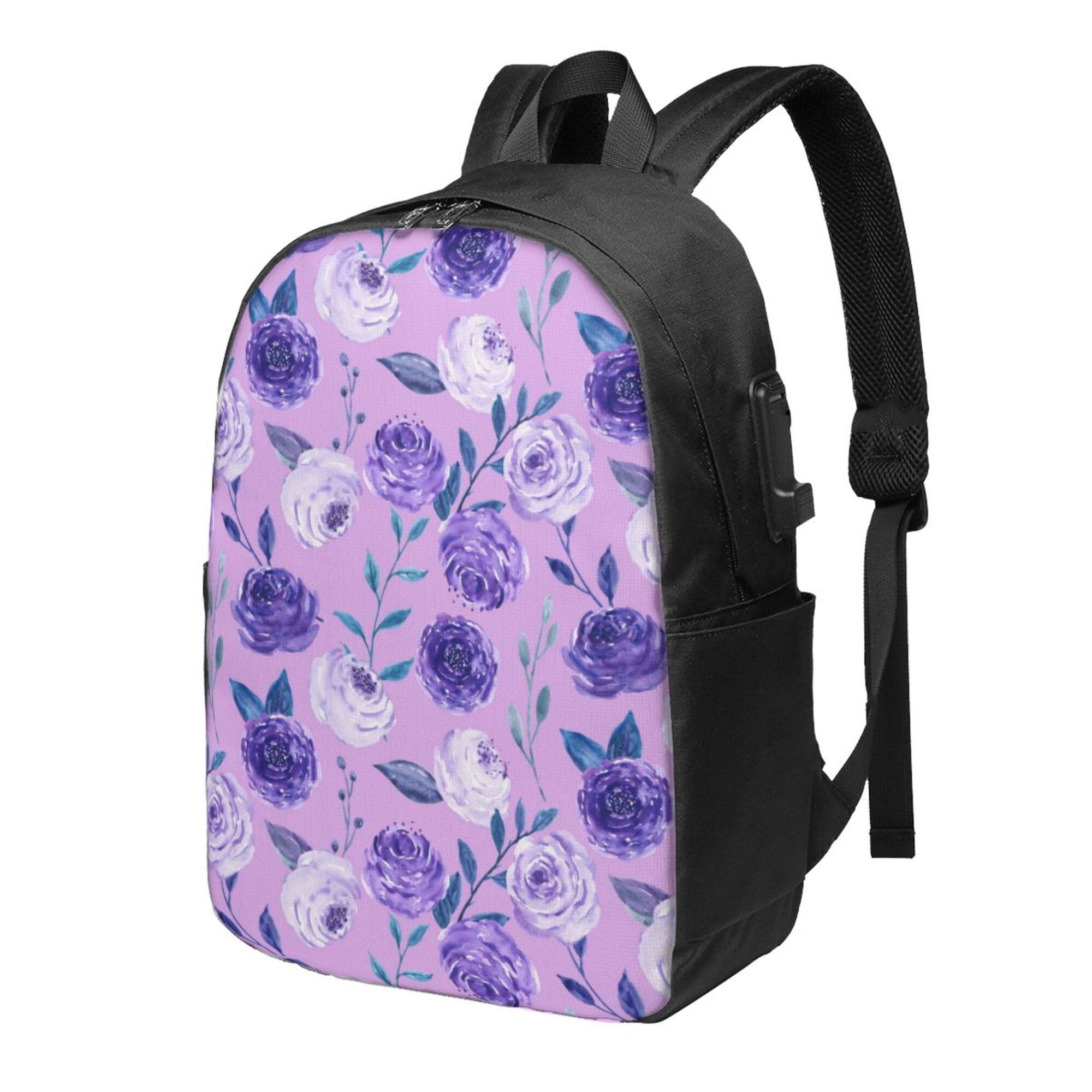 YFYANG 17" Laptop Backpack, Purple Watercolor Floral Pattern Fashion ...