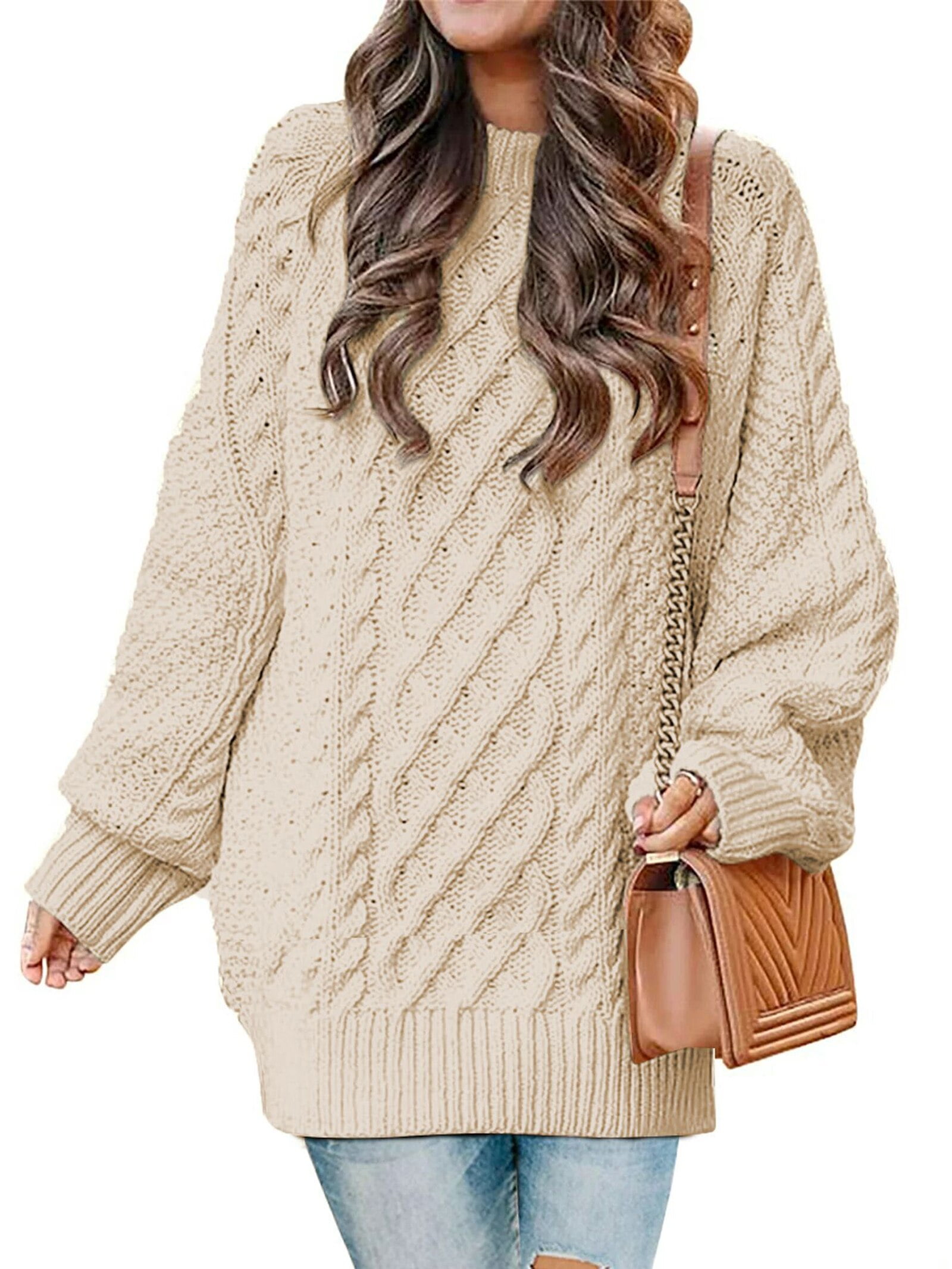 MOSHU Oversized Sweaters for Women Cable Knit Chunky Pullover Sweater - Walmart.com