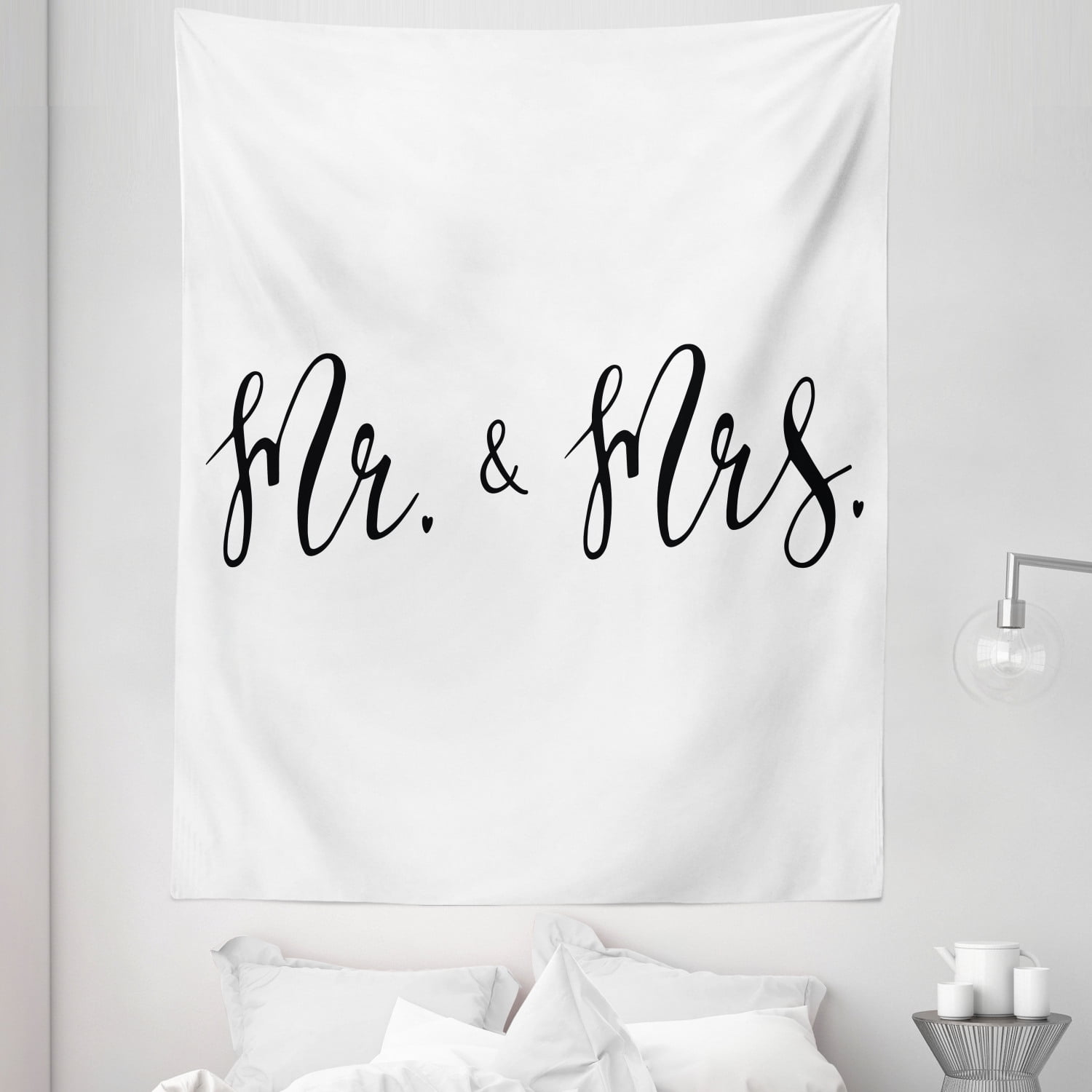 Engagement Tapestry, Simplistic Mr and Mrs Text Caligraphic Fountain ...