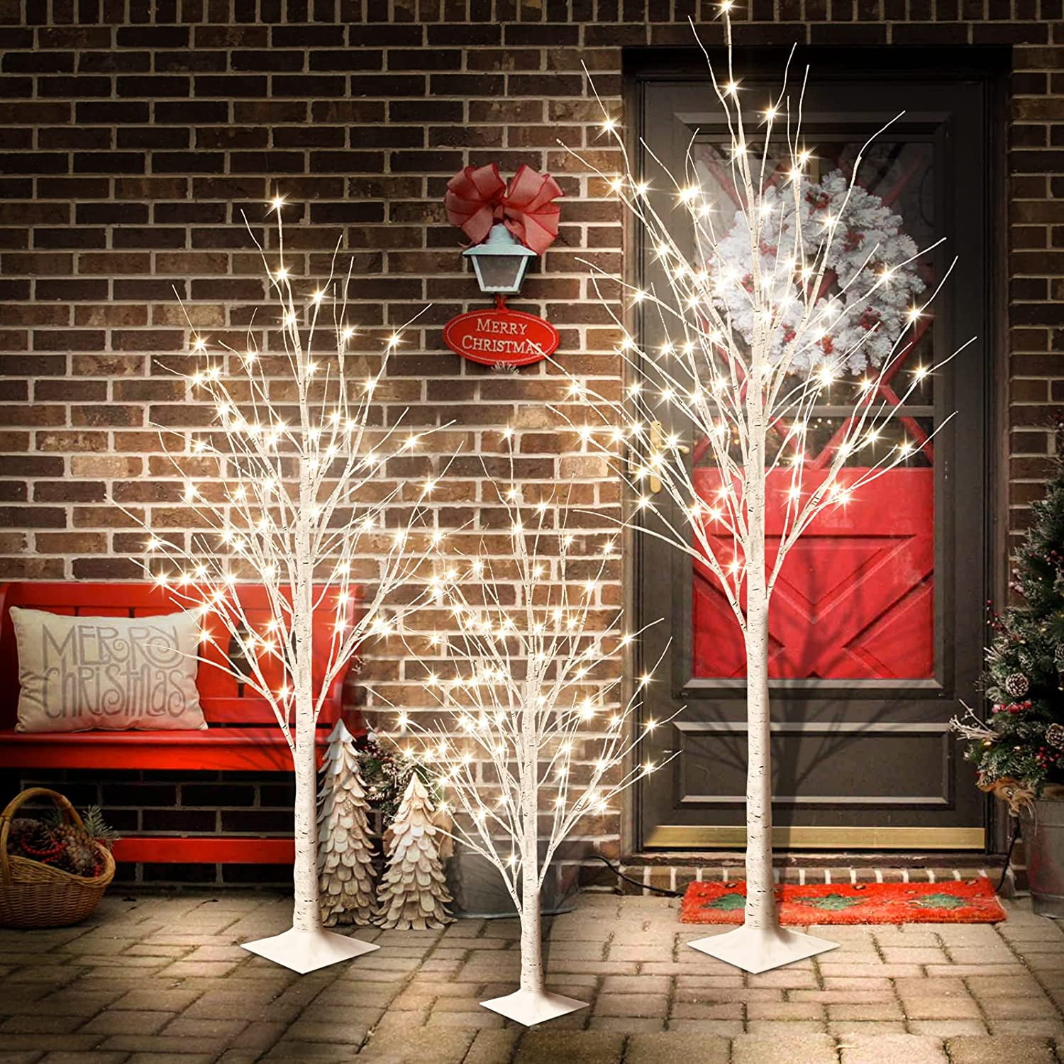 LED Lighted Tree Lamp, 3 Pieces Prelit Birch Tree-4ft 5ft 6ft, Inside ...