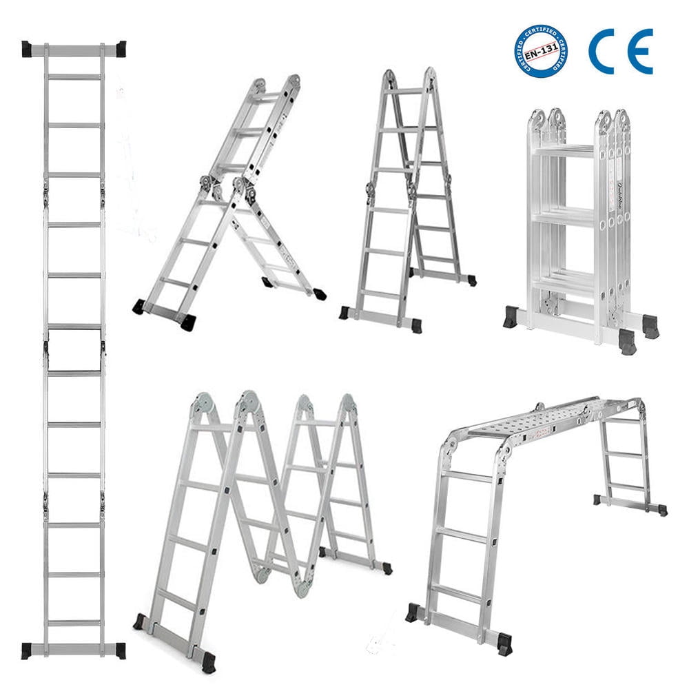 11.5Ft Aluminum Folding Scaffold Ladder With Work Platform, Multi ...