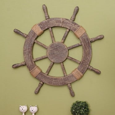 DecMode Blue Wood Ship Wheel Sail Boat Wall Decor with Distressing ...