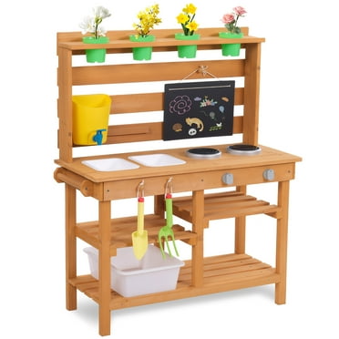 Costway Kids Kitchen Playset Outdoor Mud Kitchen with Root Viewer ...