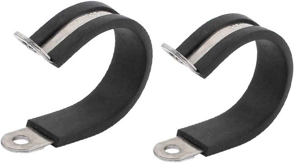 2Pcs 35mm Dia Rubber Lined R Shaped Stainless Steel Tube Pipe Clips ...