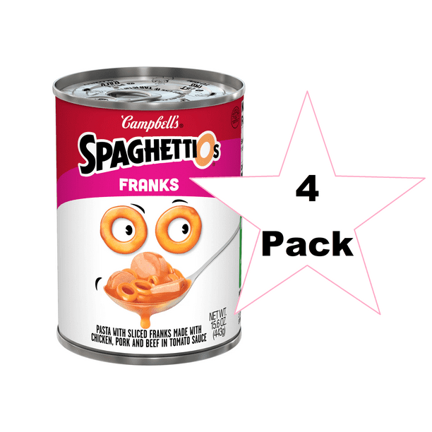 SpaghettiOs Canned Pasta with Franks, 15.6 OZ Can, Pack of 4 Cans ...