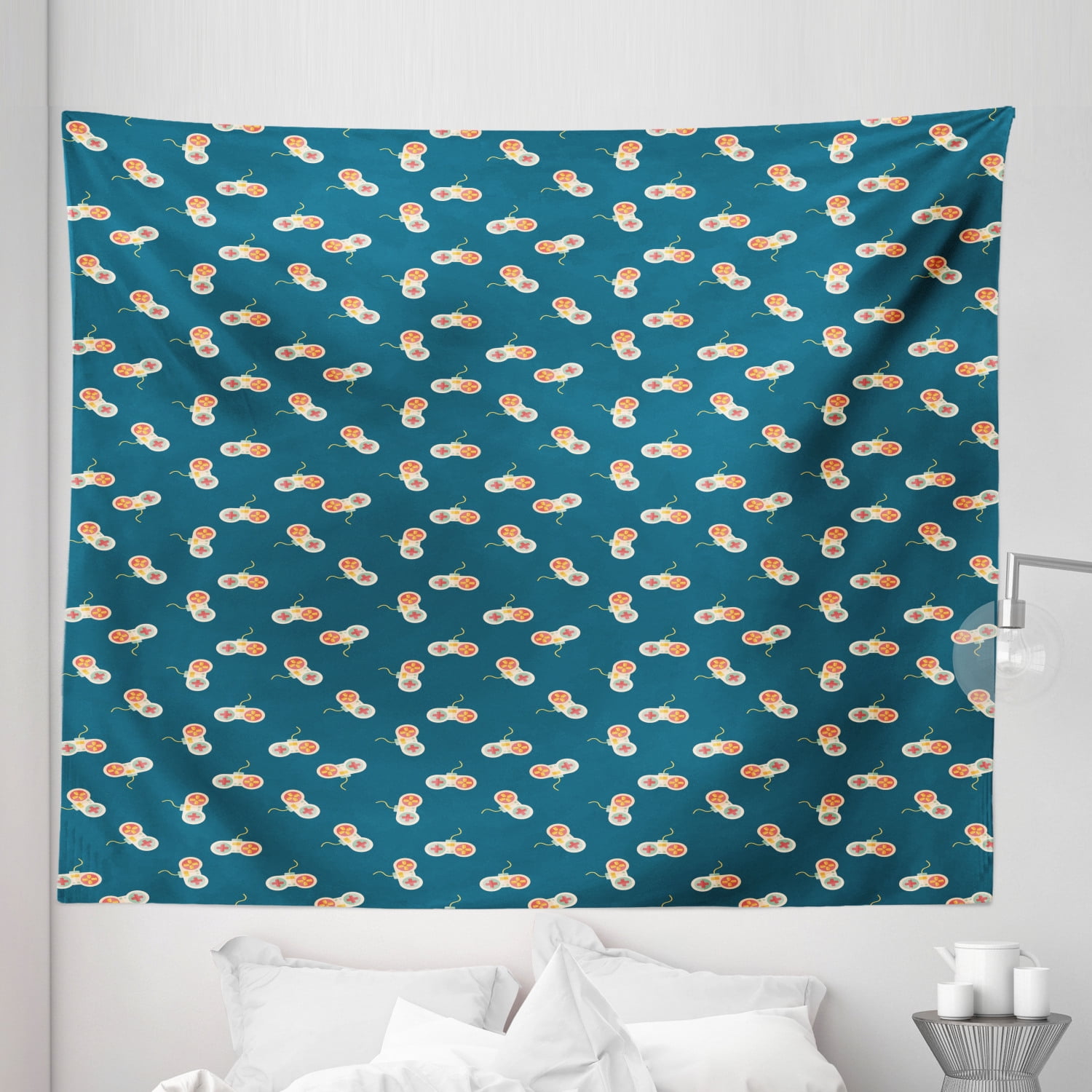 Gaming Tapestry, Retro Video Games Consoles Repetitive Pattern, Fabric ...