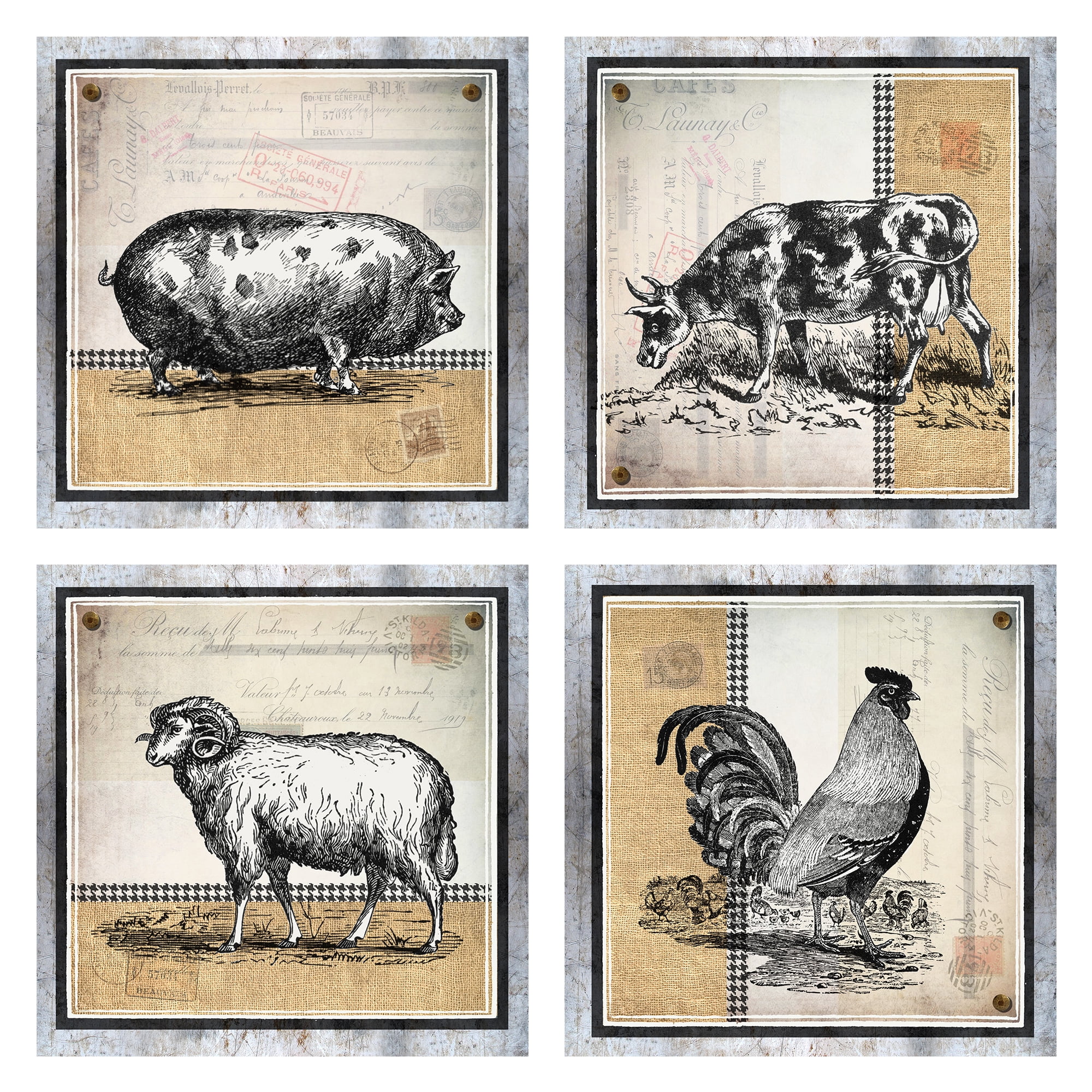 Masterpiece Art Gallery Burlap Farm 1 - 4 Pig Cow Sheep Chicken By ...