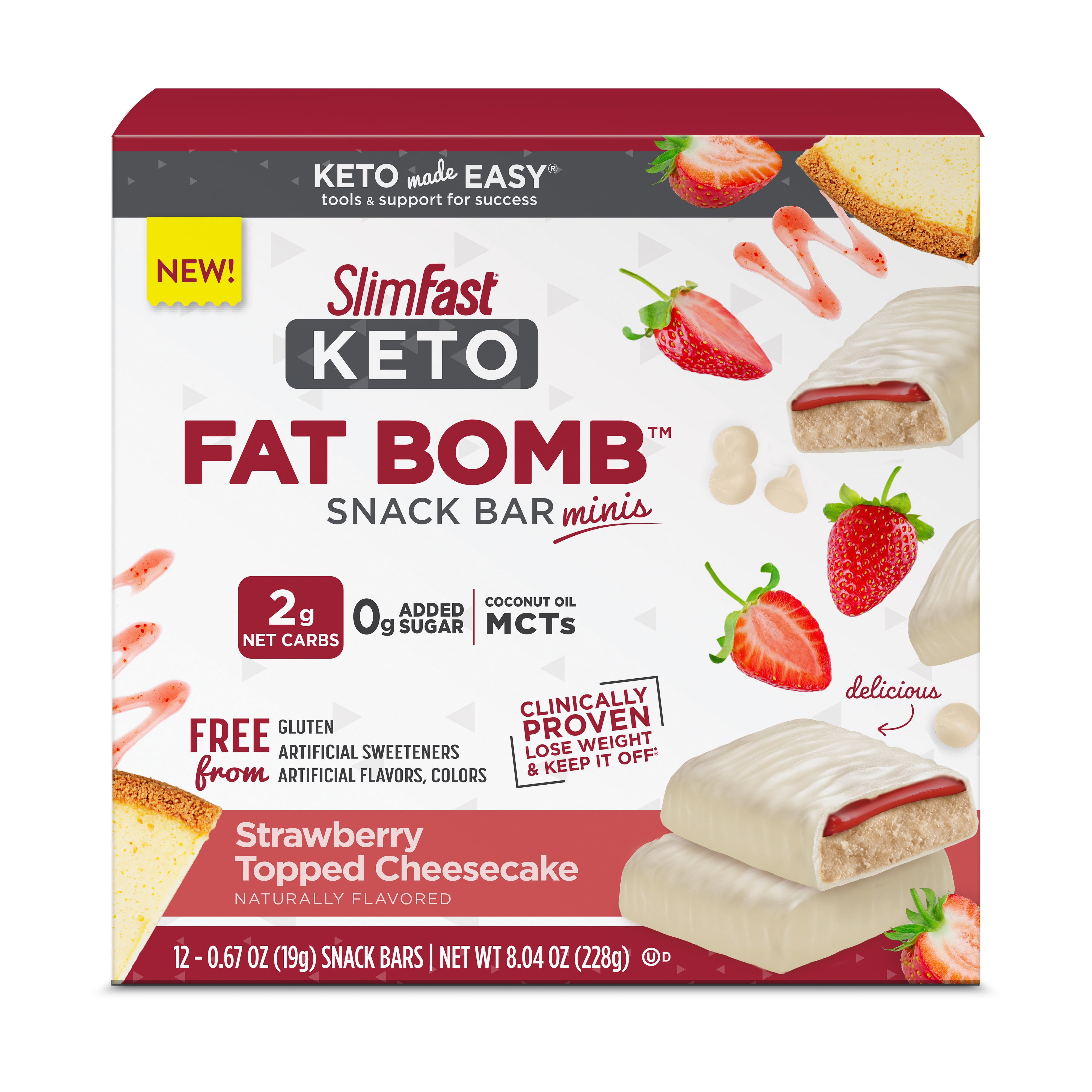 SlimFast Keto Strawberry Topped Cheesecake Snack Cup Minis, 12 Count ...