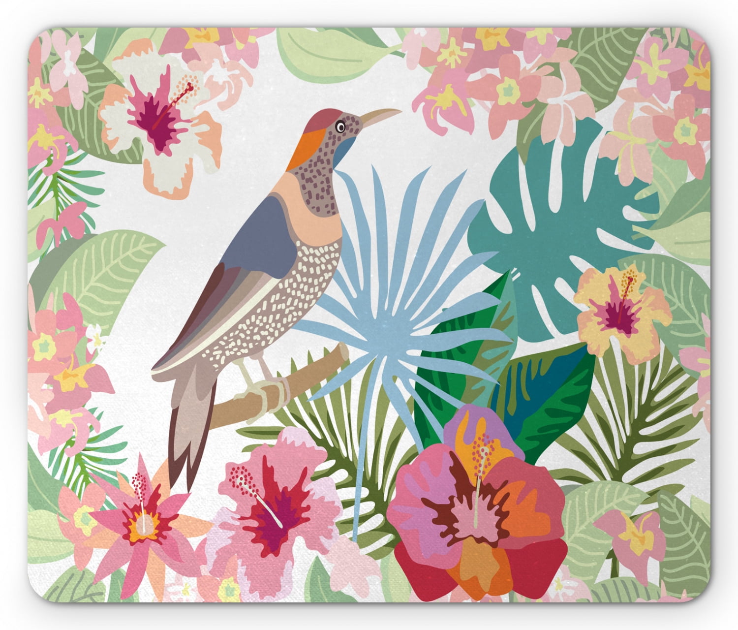 Forest Mouse Pad, Island Nature Theme Print with Blooming Exotic ...