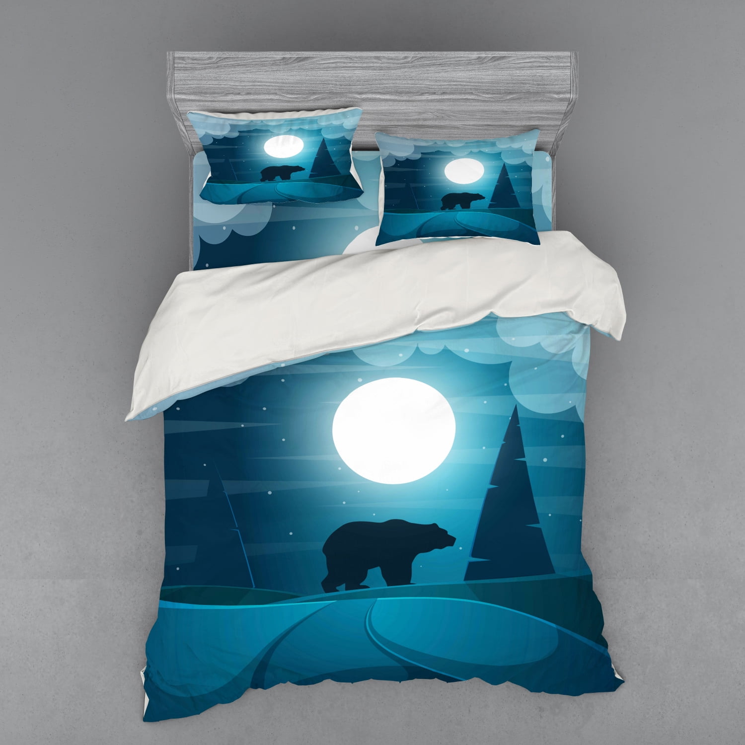 Ambesonne Animal Bedding Set 4 Pcs, Illustrated Bear in Nature, Queen ...