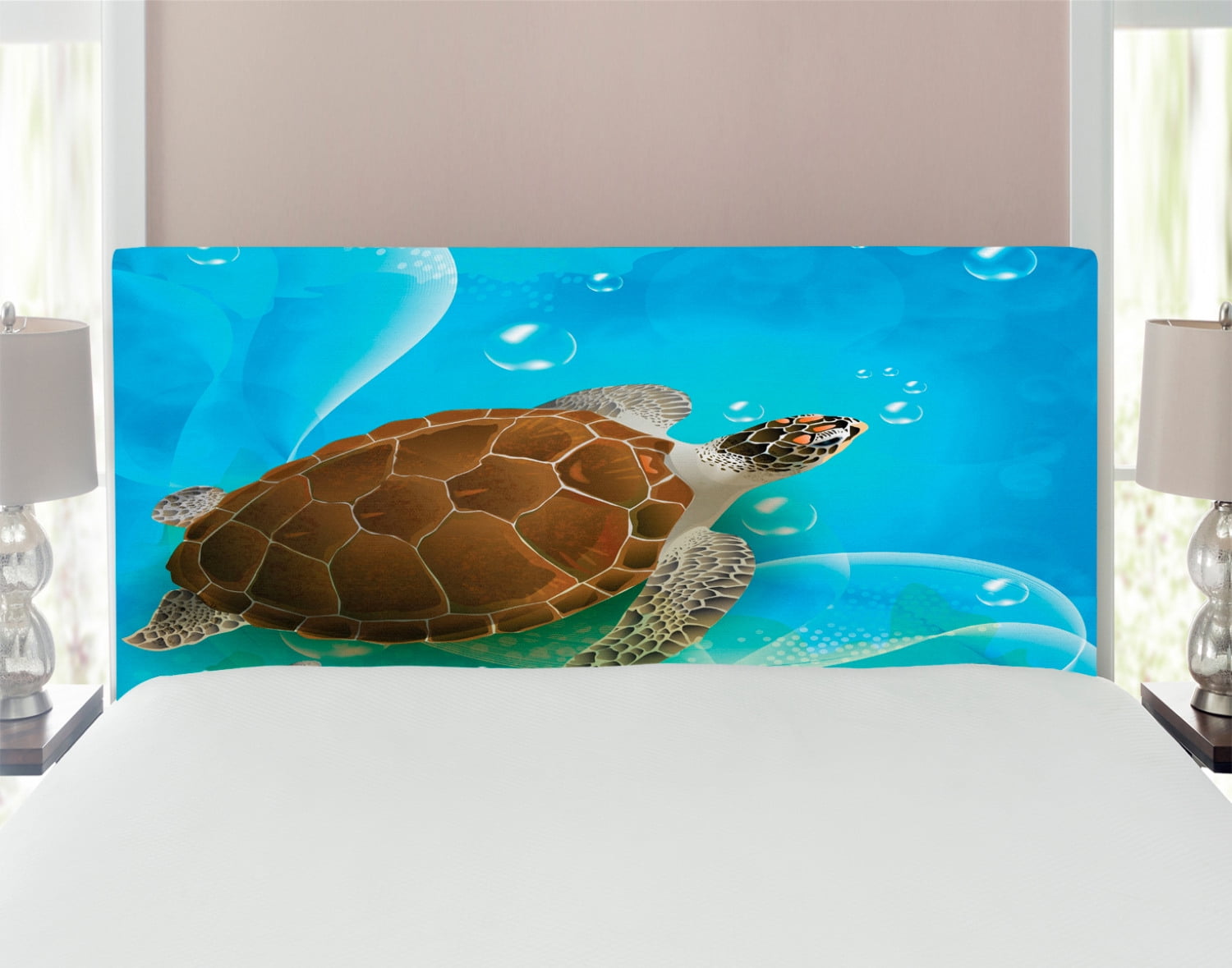 Ocean Headboard, Turtle Family Swimming in Ocean Bubbles Underwater ...