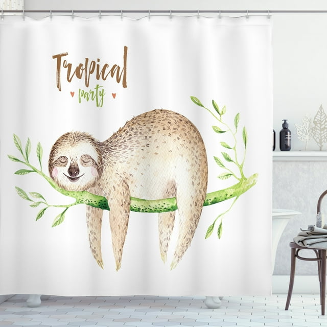 Ambesonne Sloth Shower Curtain, Young Animal on Palm Tree, 69"Wx70"L ...