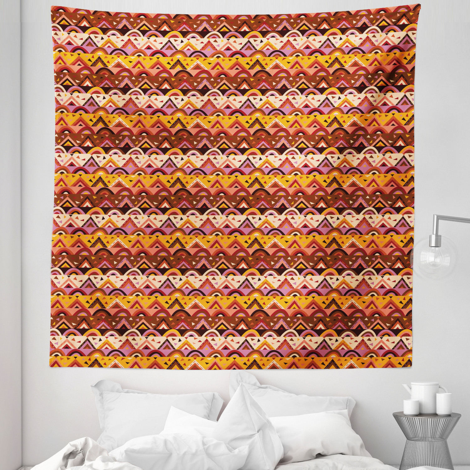 Tribal Tapestry, Mexican Folk Motifs Semicircle and Triangle Aztec ...