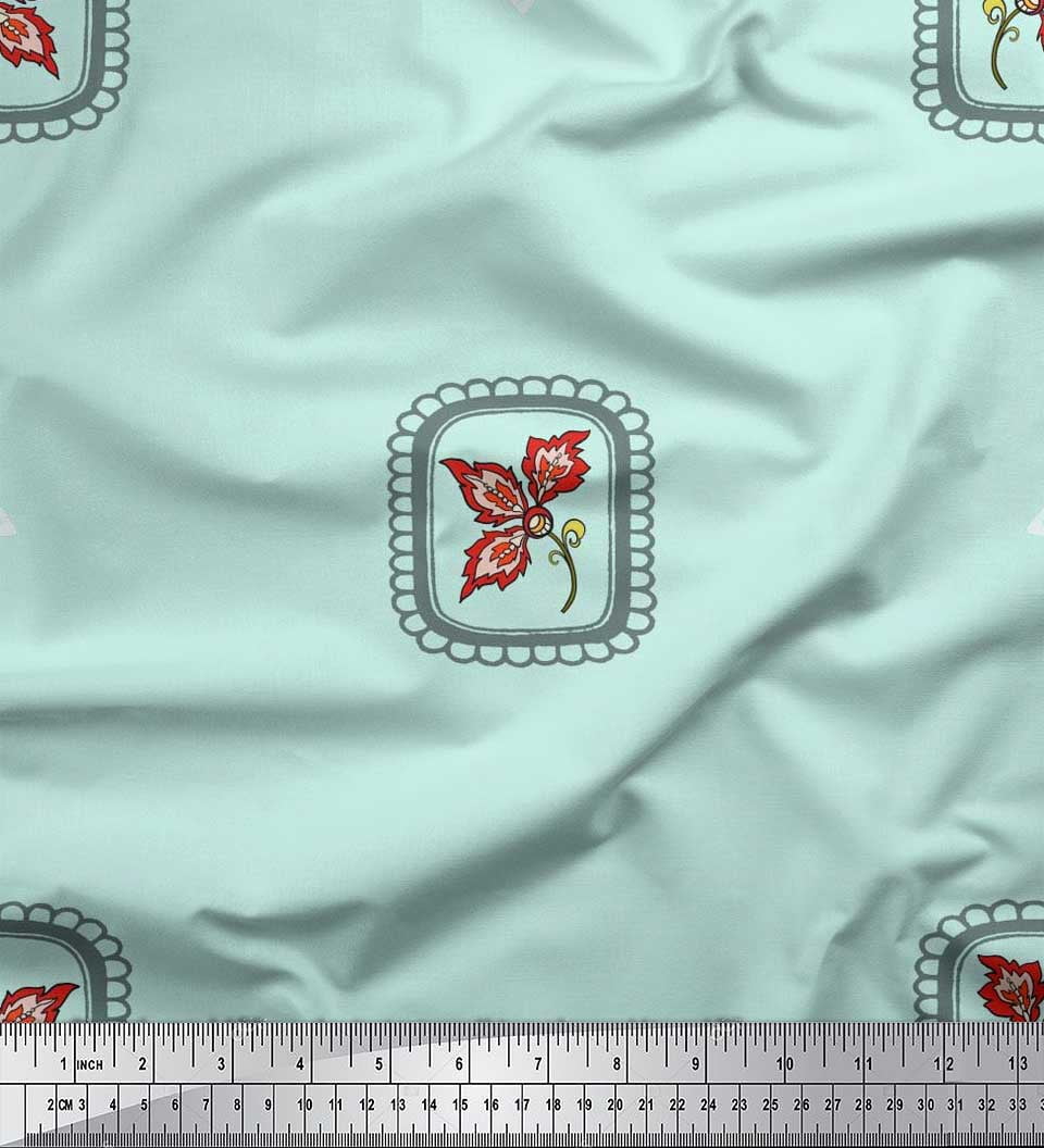 Soimoi Satin Silk Fabric Square & Floral Artistic Printed Fabric 1 Yard ...
