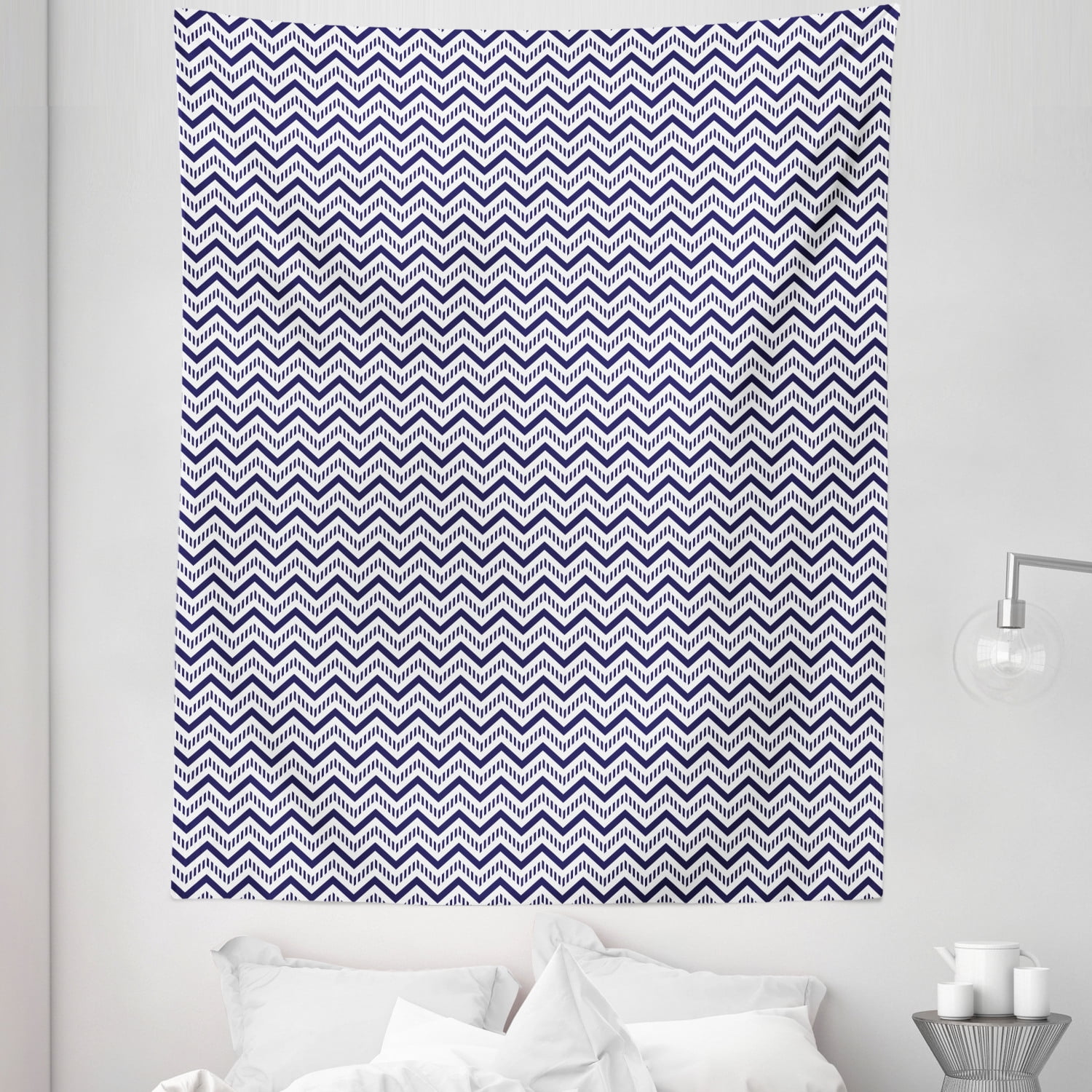 Navy Blue Tapestry, Horizontal Chevron Pattern in Nautical Colors ...