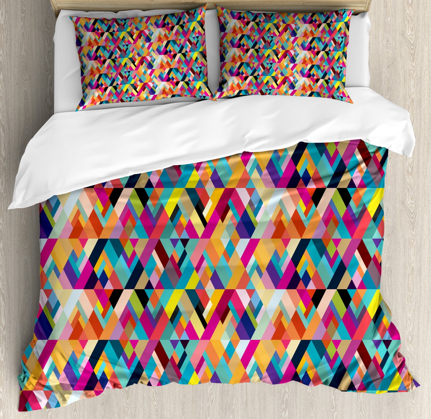 Abstract Queen Size Duvet Cover Set, Bauhaus Style Pattern of Geometric ...