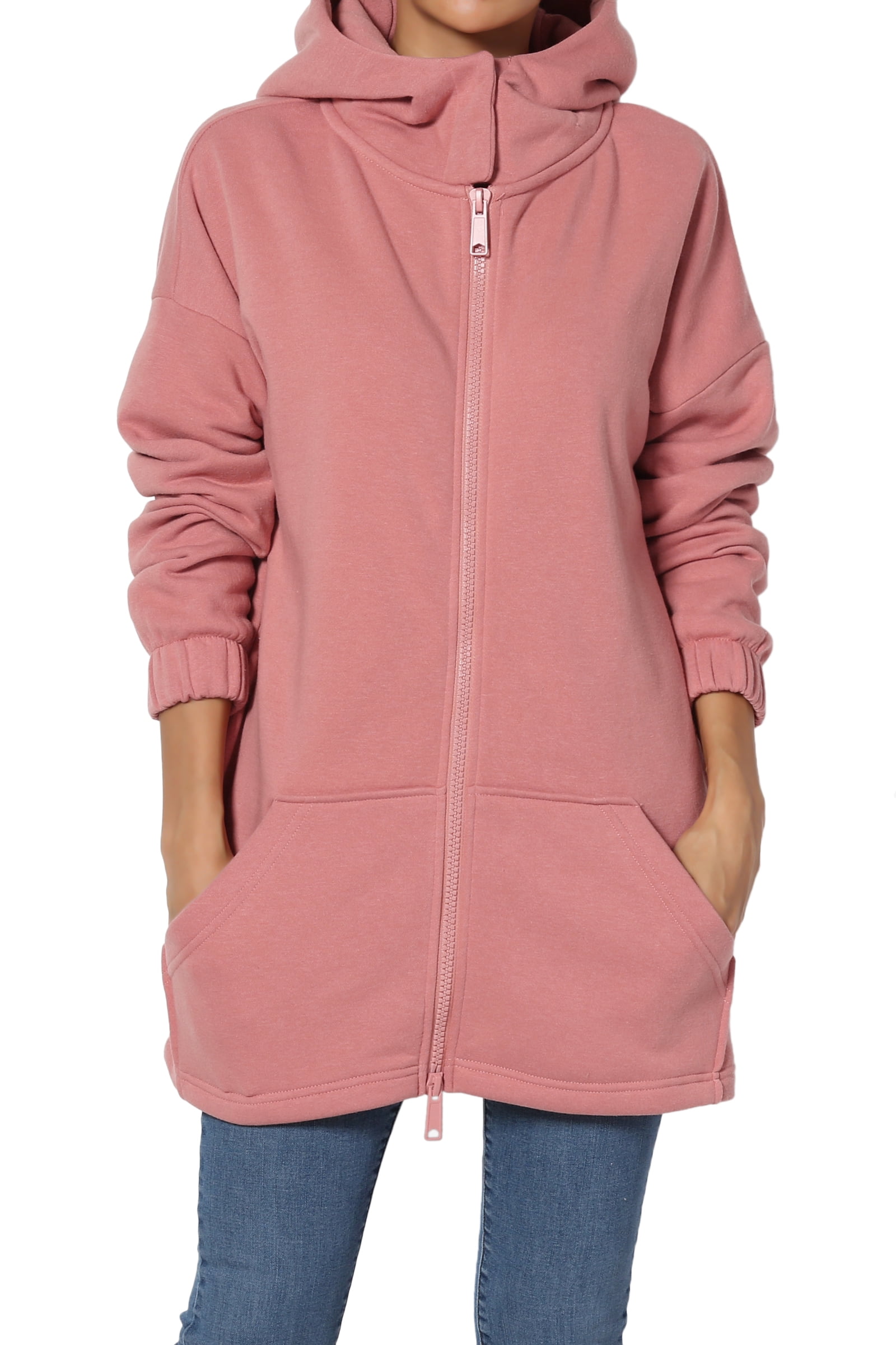 Themogan Womens S~3x Funnel Neck Pocket Zipper Up Oversized Hoodie