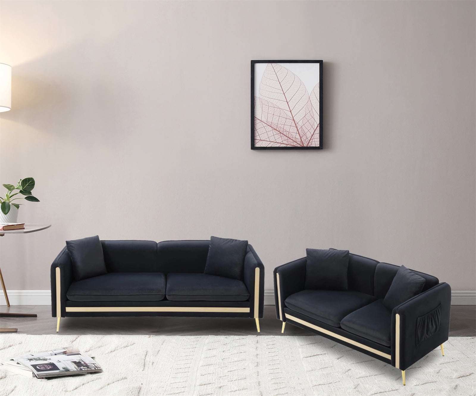 2-Piece Living Room Sofa Sets, Modern Velvet Upholstered Accent Sofa ...