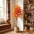 IARTTOP 5.2ft Artificial Maple Tree Faux Orange Leaves Natural Look For ...