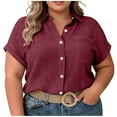 Enjoytime Women's Tops Solid Color Collared Neck Short Sleeve Button ...