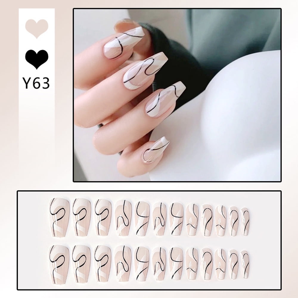 24 Pcs Fake Nail Colorful Gradient Nail Set With Adhesive Tool For Hand ...