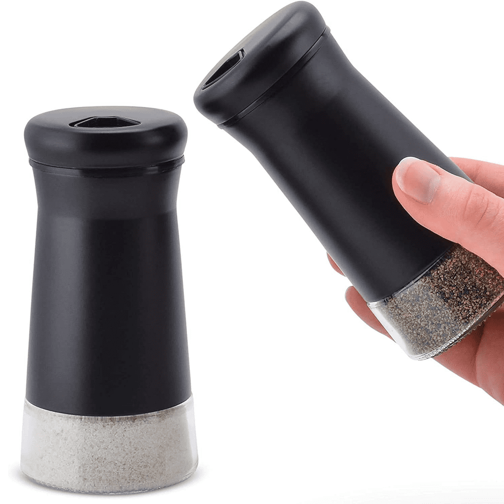 Salt and Pepper Shakers - Black & Silver Spice Dispenser with Pour ...