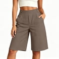 Besolor Women's Summer Shorts Knee Length Button Elastic High Waisted ...