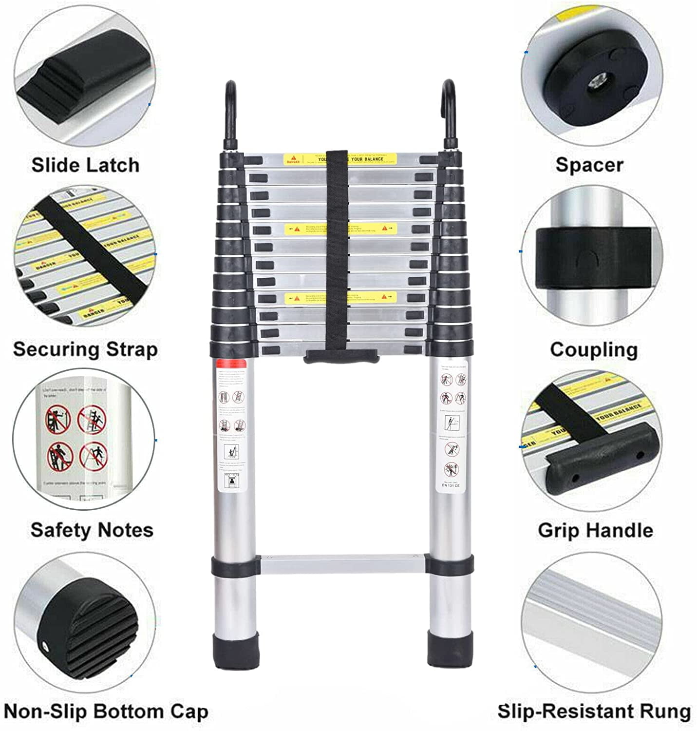 Buy Dayplus 5M Aluminum Extension Ladder Heavy Duty Portable Loft ...