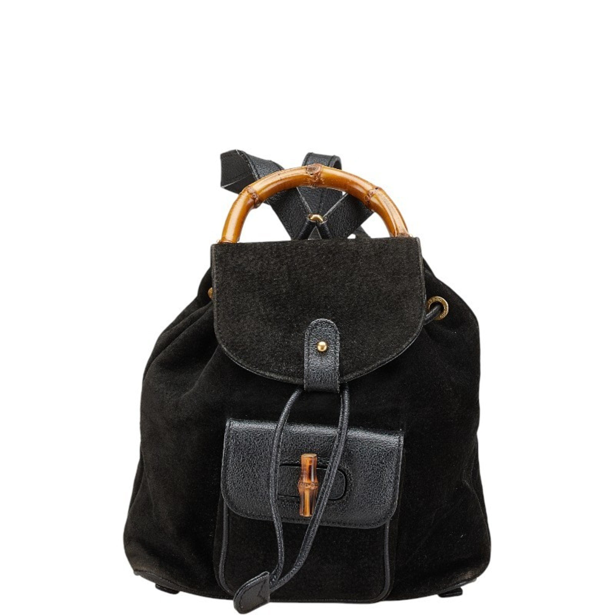 Pre-Owned Gucci Bamboo Backpack 003 2058 0030 Black Leather Suede Women ...