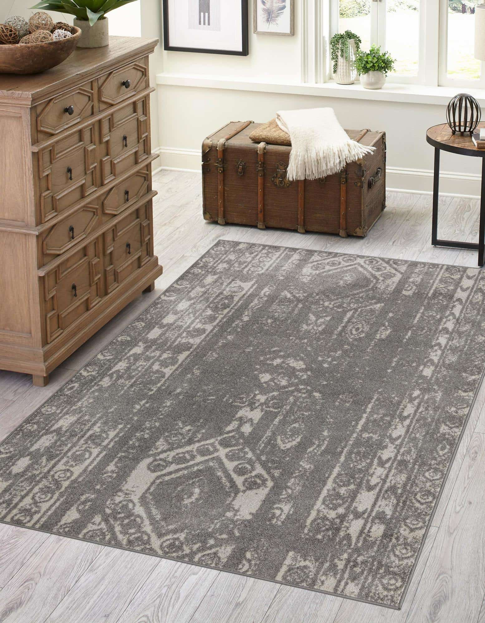 Unique Loom Zal Lennon Rug Gray and Ivory 7' 10" x 10' Rectangle ...