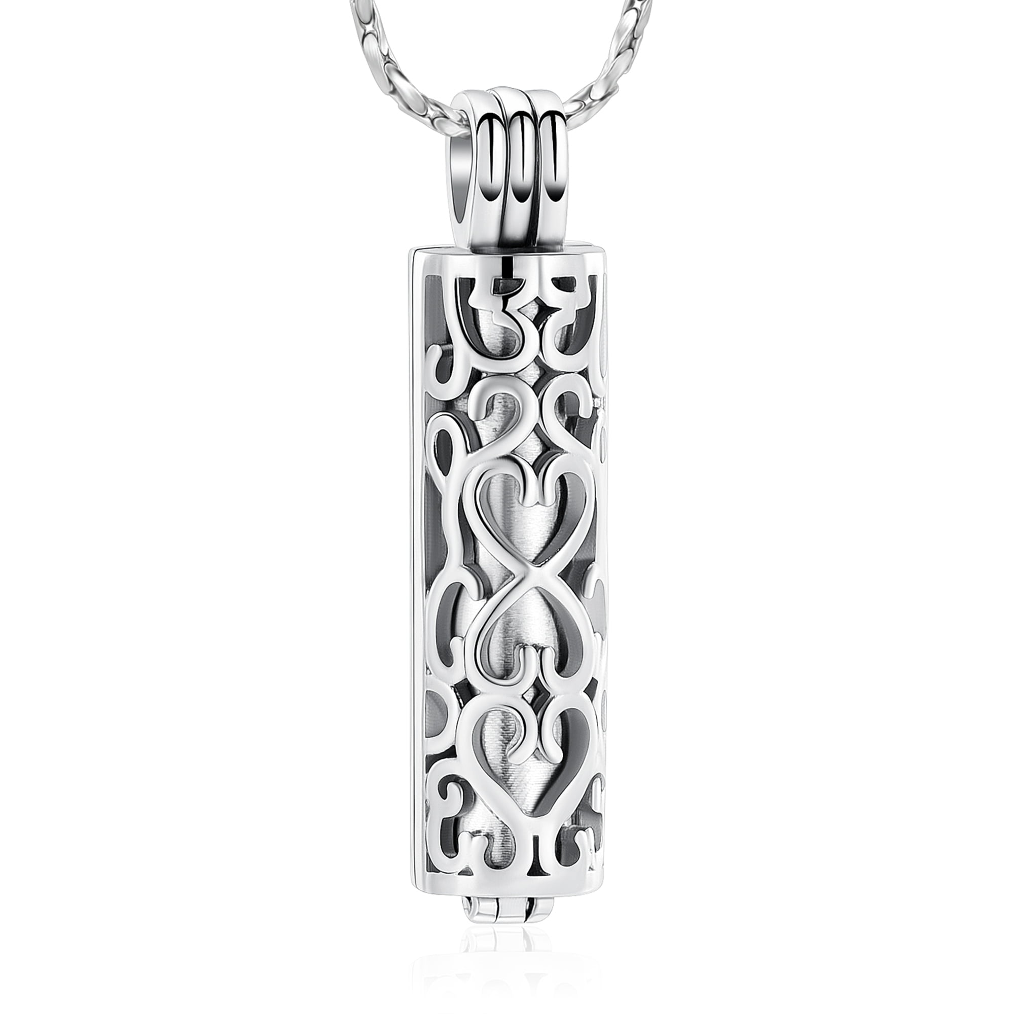 Cremation Urn Pendant Necklace with Hollow Cylinder Vial Keepsake Urn ...