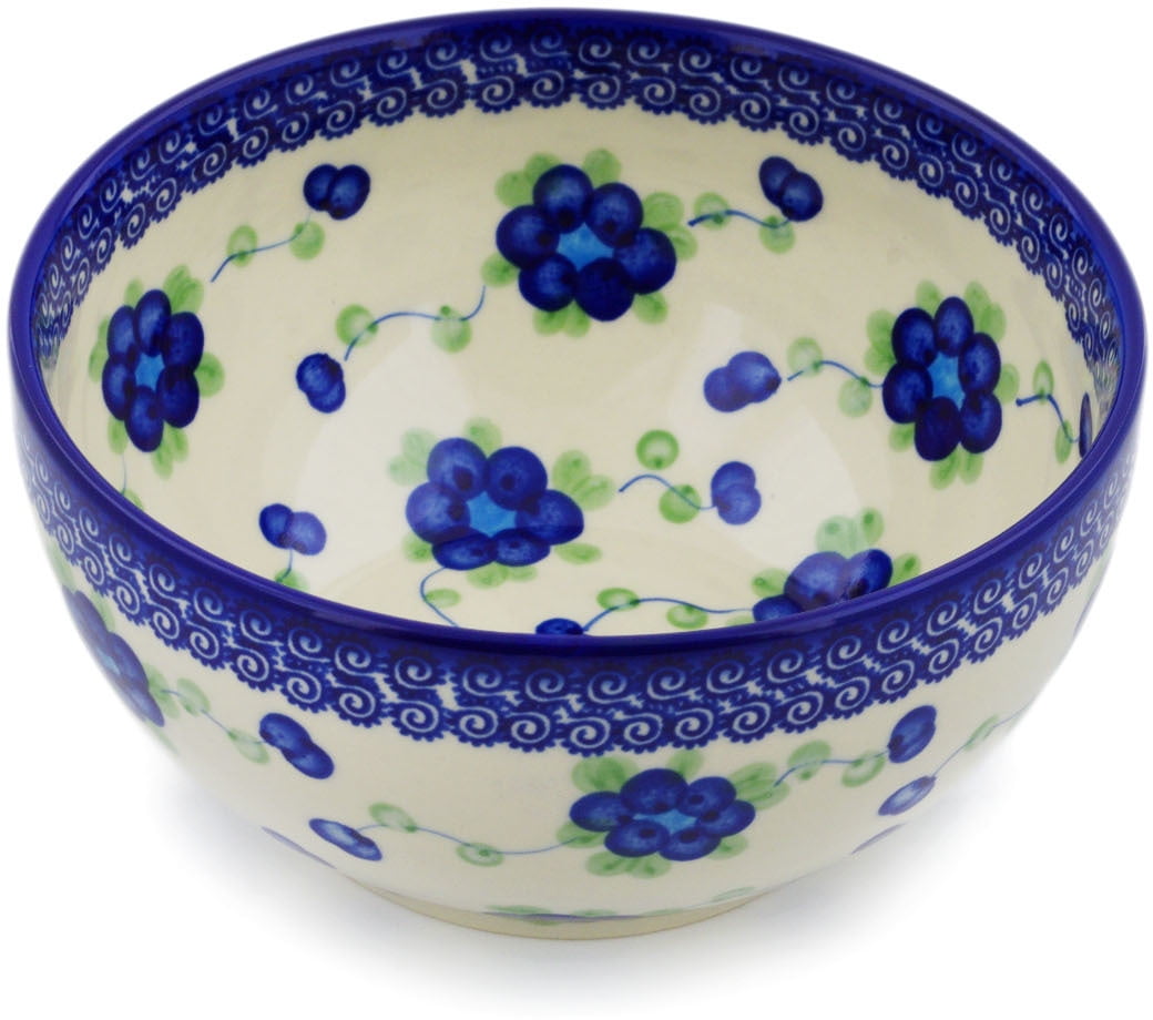Polish Pottery 7½-inch Bowl (Blue Poppies Theme) Hand Painted in ...