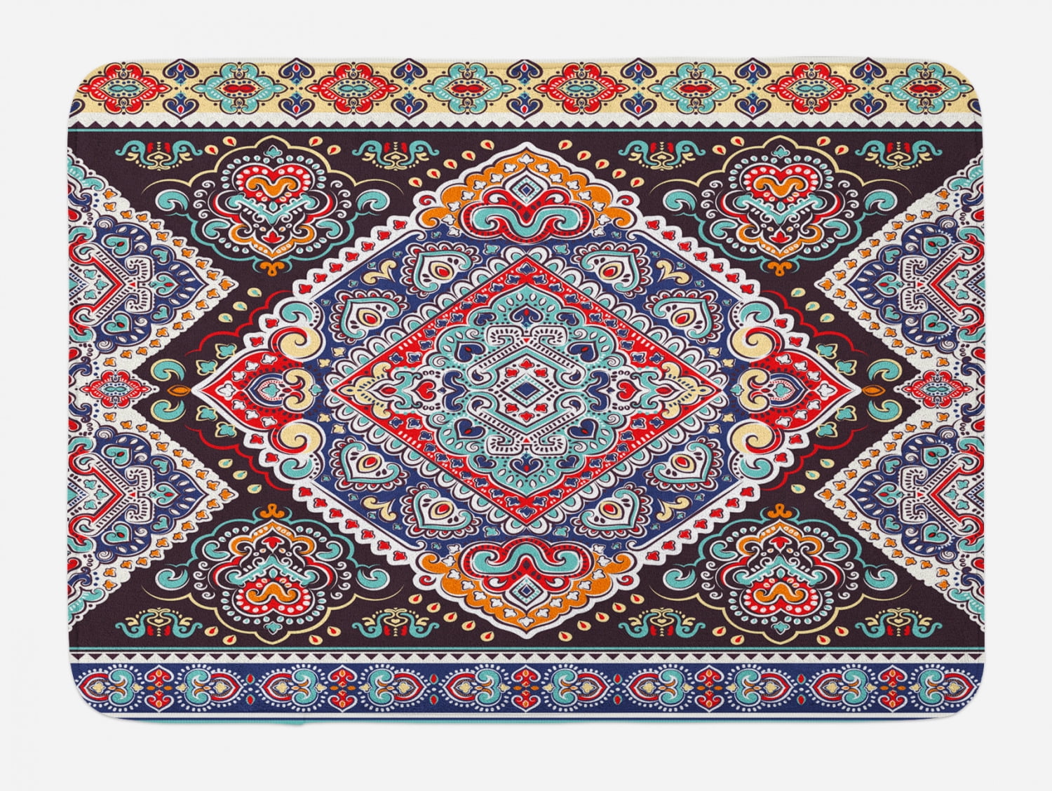 Ethnic Bath Mat, Vibrant Vintage Framework Bohemian Curvy Ornate ...