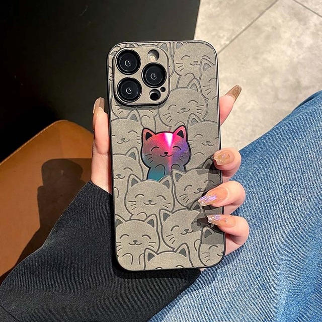 Luxury Cartoon Cats Laser Phone Case for iPhone 11 Pro Max 12 13 14 Pro ...