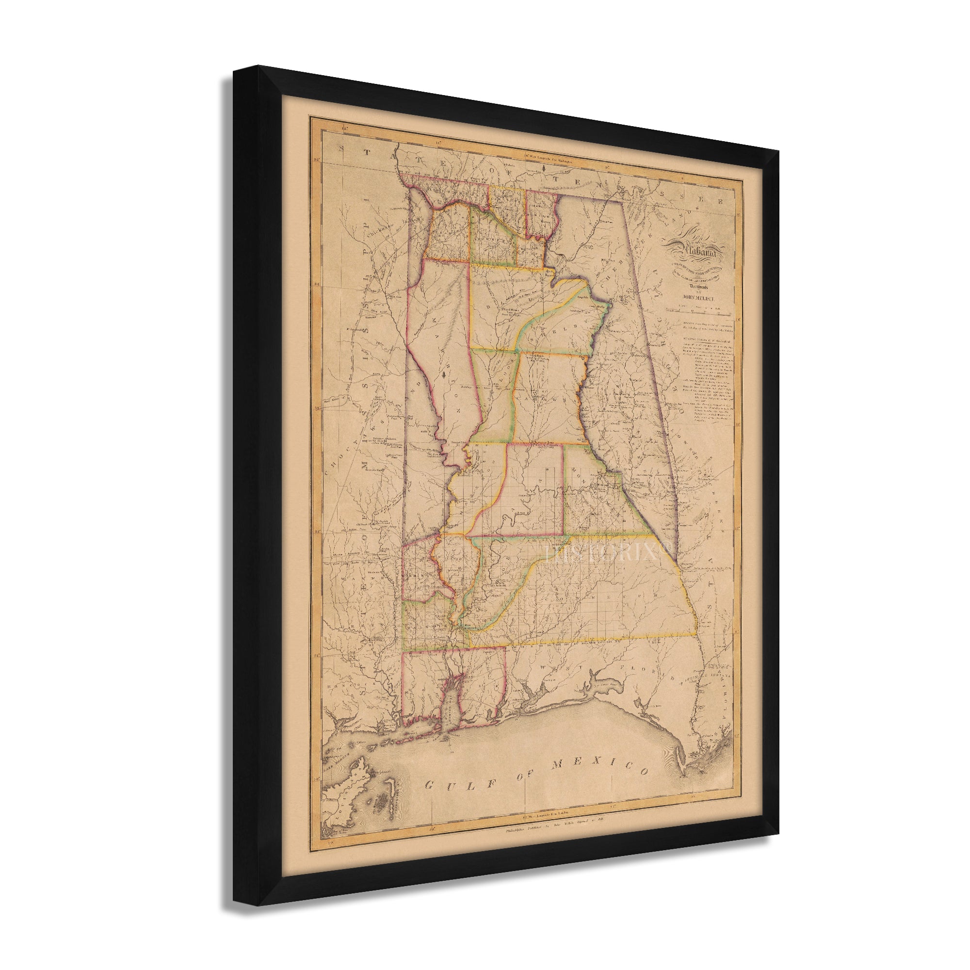 1819 Alabama Map - Framed Vintage Alabama Map - History Map of Alabama ...
