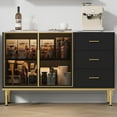 Modern Fluted Sideboard with Faux Marble Top – 3 Drawers, 2 Glass Doors ...