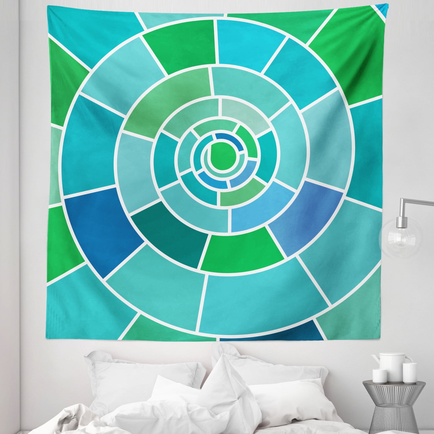 Geometric Tapestry, Large Spiral Form with Rectangular Shapes in Green ...