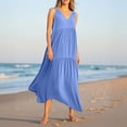Aellinatey Women's Linen Dresses, V-Neck, Sleeveless, Bohemian Tiered ...