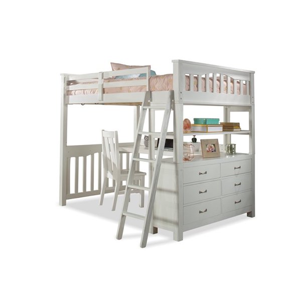 Highlands Full Loft Bed with Desk and Chair and Hanging Nightstand ...