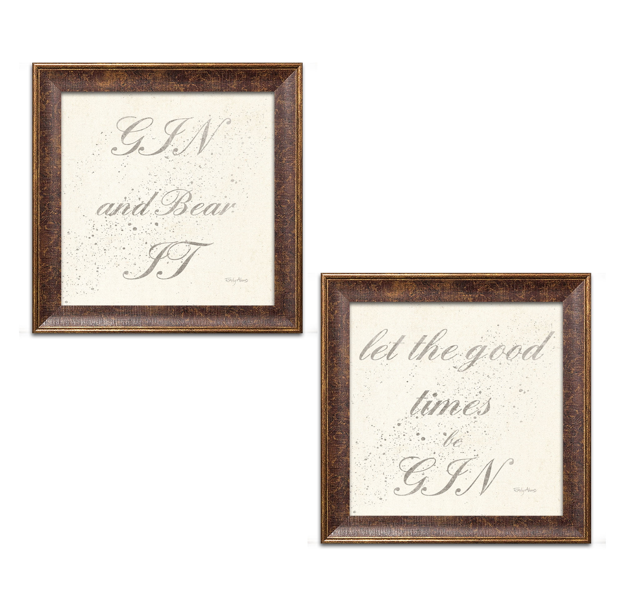 Gango Home Decor Contemporary Gin Quotes Adult Decor; Two 12x12in Gold ...