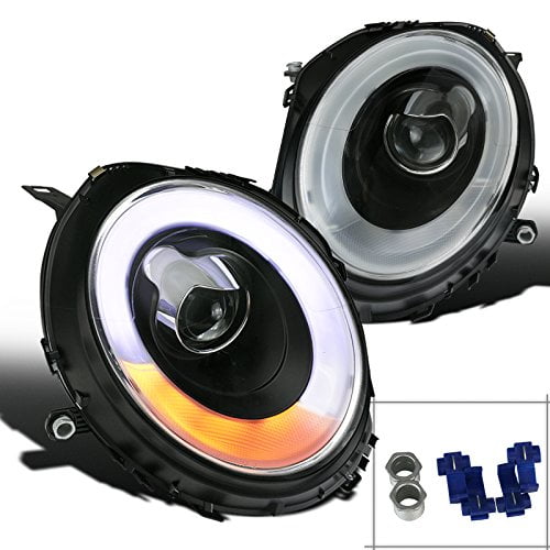 Mini Cooper Black Clear LED Bar DRL Halo Ring Projector Headlights Pair ...