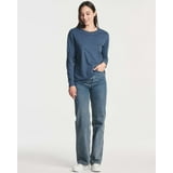 Real Essentials 4 Pack: Women's Cotton Classic-Fit Long-Sleeve Crewneck ...