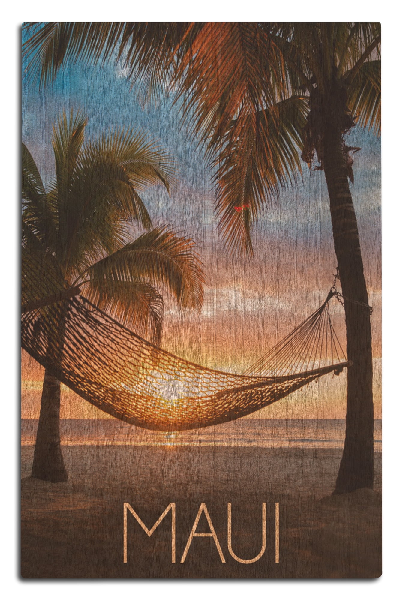 Maui, Hawaii, Hammock and Sunset Birch Wood Wall Sign (12x18 Rustic ...