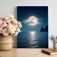 Full Moon Over The Sea Canvas Wall Art for Living Room, Deep Blue Sky ...