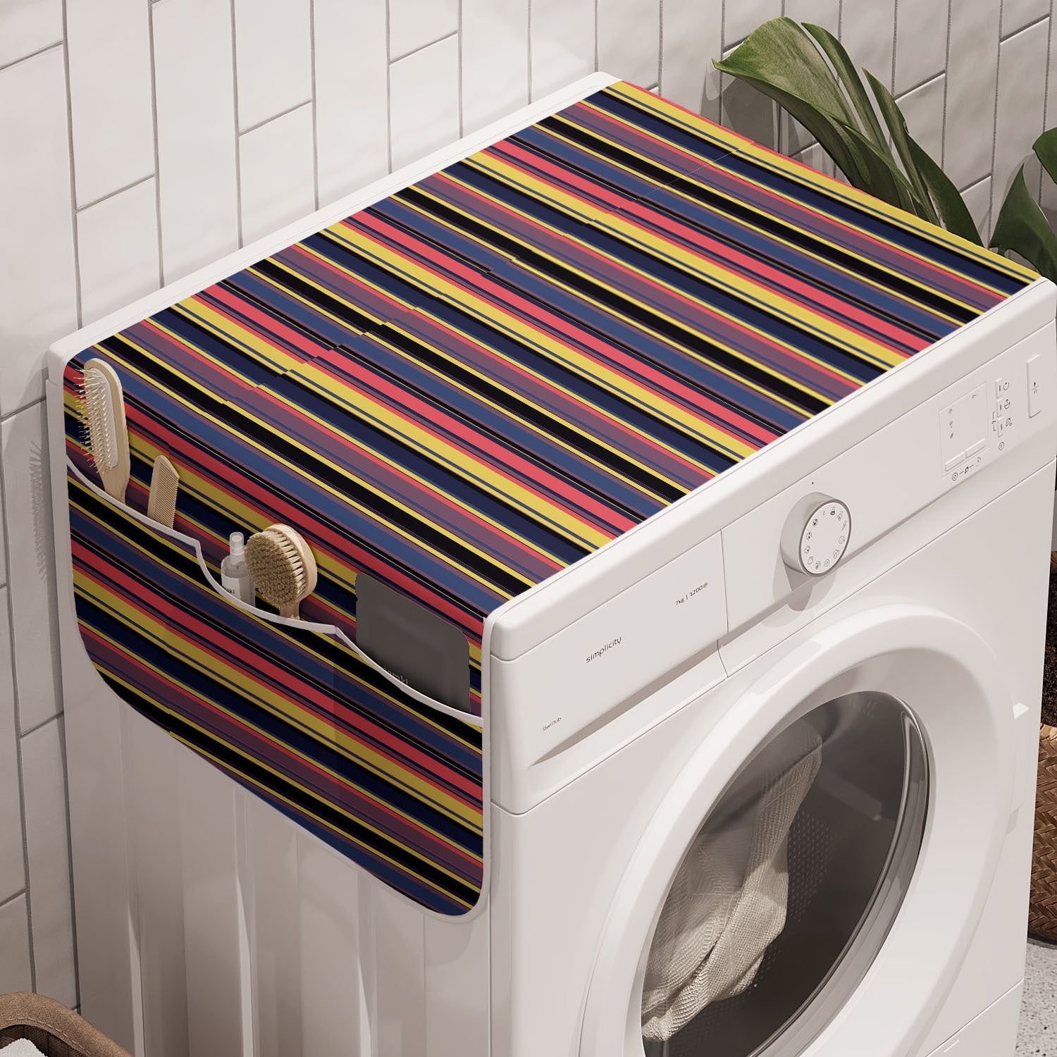 Modern Washing Machine Organizer, Colorful Geometric Stripes Lines ...